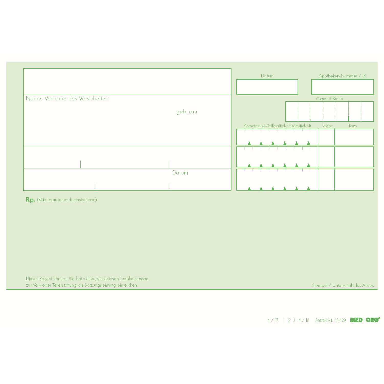 MED+ORG | Privatrezept DIN A6 quer (grün)